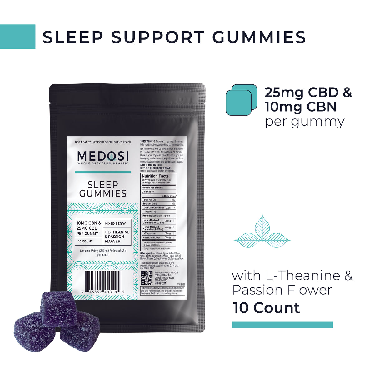 CBD + CBN Sleep Support Vegan Gummies - 10 Count | Medosi CBD + CBN Sleep Support Vegan Gummies - 10 Count | Medosi